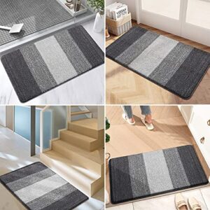 Kitinjoy Indoor Door Mat, 20x32 Non-Slip Absorbent Dirt Trapper Entrance Mat, Low-Profile Washable Inside Floor Mat, Durable Soft Entry Doormats for Entryway, Grey