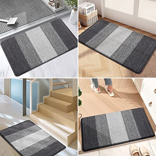 Kitinjoy Indoor Door Mat, 20x32 Non-Slip Absorbent Dirt Trapper Entrance Mat, Low-Profile Washable Inside Floor Mat, Durable Soft Entry Doormats for Entryway, Grey