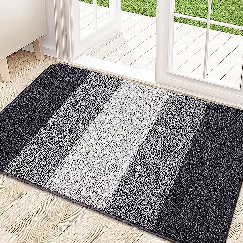 Kitinjoy Indoor Door Mat, 20x32 Non-Slip Absorbent Dirt Trapper Entrance Mat, Low-Profile Washable Inside Floor Mat, Durable Soft Entry Doormats for Entryway, Grey