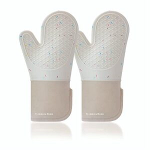 sycamore home, oven mitts 13" extra long, silicone + cotton lining + cotton, easy clean, 500f° heat resistant silicone oven mitt