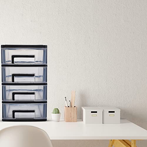 DOITOOL Four- Layer Plastic Drawers Organizer- Black Transparent Storage Drawers- Multifunction Plastic Drawers storage cabinet for Home Office Bathroom Bedroom（8.31x5.98x9.92in）