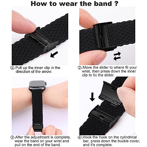 Qimela Compatible with Apple Watch Band 49mm 45mm 44mm 42mm,Stretchy Sport Solo Loop Strap with Adjustable Buckle,Elastic Nylon Braided Wristband for iWatch Series 9 8 7 6 SE 5 4 3 Ultra 2 1,Women Men