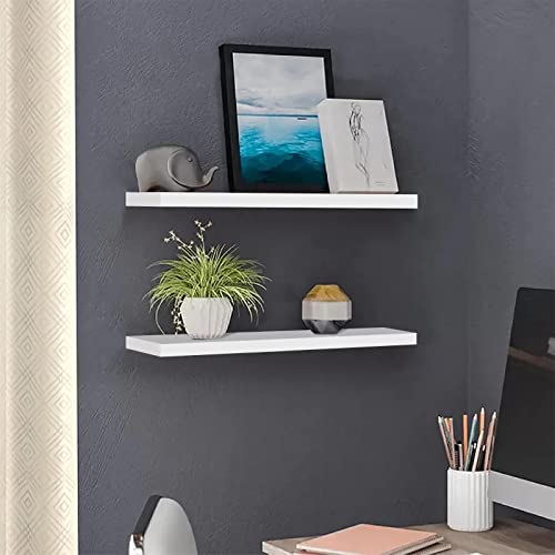 SENYAN White Floating Wall Shelves Set of 3 Wall Mounted Wood White Shelf Modern Storage Floating Wall Shelf Set with Invisible Brackets for Bathroom, Bedroom, Living Room, Kitchen, Office