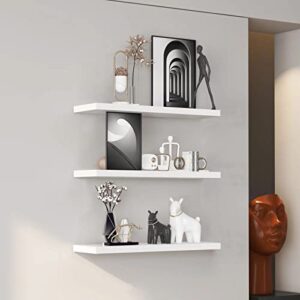 SENYAN White Floating Wall Shelves Set of 3 Wall Mounted Wood White Shelf Modern Storage Floating Wall Shelf Set with Invisible Brackets for Bathroom, Bedroom, Living Room, Kitchen, Office