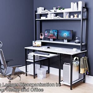 Computer Desk with Hutch Bookshelves, Storage Shelves, Keyboard Tray, Home Office Study Work Desk 53 inch Width, 70 inch High