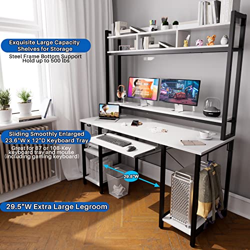 Computer Desk with Hutch Bookshelves, Storage Shelves, Keyboard Tray, Home Office Study Work Desk 53 inch Width, 70 inch High