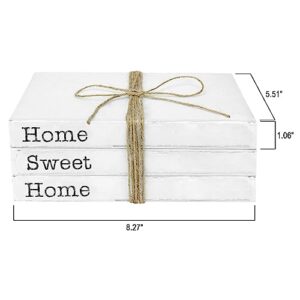 TenXVI Designs Decorative White Books, Set of 3 - Home Sweet Home Stacked Books - Rustic Farmhouse Accent Decor, Entryway Shelf, Mantel and Bedroom Night Stands with Bead/Flower Bundle