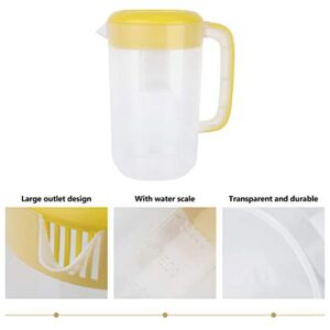 Housoutil Plastic Large Water Pitcher with Lid, 1 Gallon/ 4L Carafes Drinks Water Jug, Shatterproof Straining Pitcher Round Lid for Hot/ Cold Lemonade Juice Beverage Ice Tea Kettle ( Yellow )