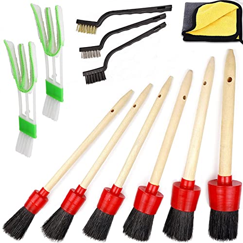 Car Wash Cleaning Tools Kit Auto Detailing Brush Set Pro Car Cleaning Supplies for Cleaning Wheels Interior Exterior, Including 6Pcs Detail Brush 3Pcs Wire Brush 2Pcs Air Conditioner Brush & 1Pc Towel