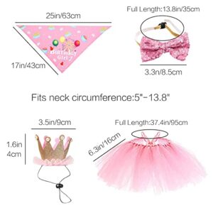 Mitili Dog Birthday Party Decorations - Pet Girl Pink Princess Style, Dog Birthday Triangle Bandana Crown Hat Tutu Scarf Collar Bow Happy Birthday for Pet Dog House Cat (4-Pack)