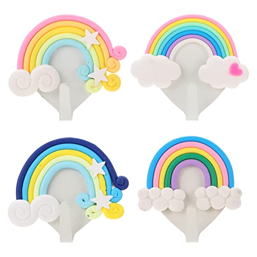 Yardwe Towel Hanger 4Pcs Cute Rainbow Wall Hook Wall- Mounted Clothes Hanging Hooks Drill Free Towel Hooks for Keys Hats Bags Coats Heart Wall Hanger