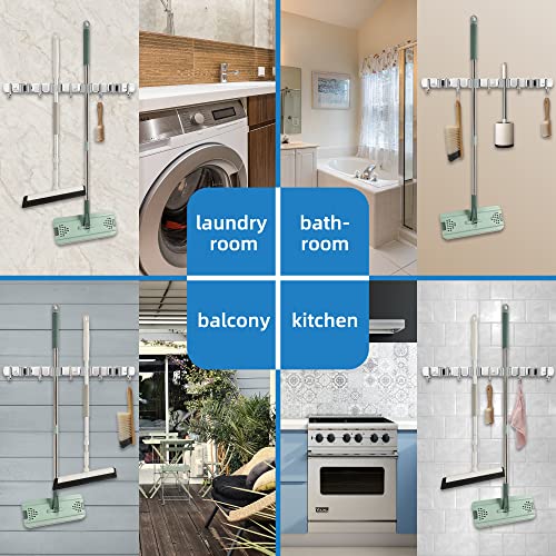 2 Pack Mop and Broom Holder Wall Mount, broom and mop organizer wall hanging, Stainless Steel Broom Hanger, Heavy Duty Mop Holder for Home, Kitchen, Laundry Room, Garage (4 Racks 5 hooks, silver)