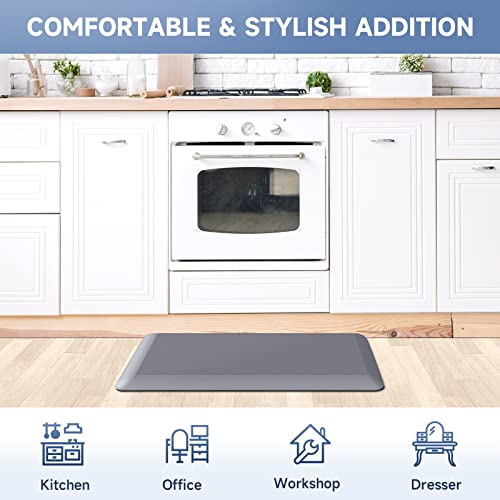 StepRite 4/5 Inch Thick Kitchen Mat Anti Fatigue Mat Kitchen Rugs Kitchen Decor Non-Slip, Stain Resistant, Waterproof Kitchen Mats Desk Mat for Kitchen, Office, Workshop, Grey, 17'' x 28''