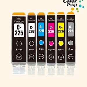 (6-Pack, Included Gray) ColorPrint Compatible PGI225 CLI226 Ink Cartridge 225 226 Replacement for Canon PGI-225 CLI-226 GY Used for MG6120 MG6220 MG8120 MG8120B MG8220 Inkjet Laser Printer, 2x2x2