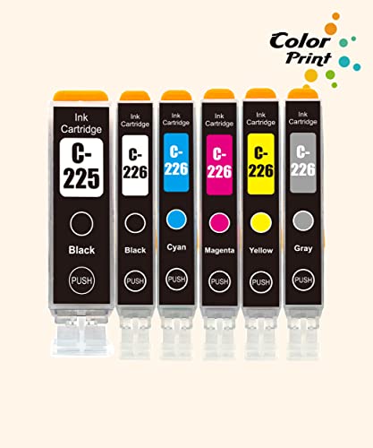 (6-Pack, Included Gray) ColorPrint Compatible PGI225 CLI226 Ink Cartridge 225 226 Replacement for Canon PGI-225 CLI-226 GY Used for MG6120 MG6220 MG8120 MG8120B MG8220 Inkjet Laser Printer, 2x2x2