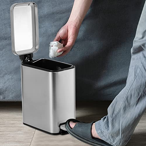 Hiceeden 1.3 Gallon Slim Step Trash Can with Lid, 5 Liter Stainless Steel Rectangle Garbage Bin with Portable Inner Bucket for Kitchen, Bathroom, Bedroom, Living Room, Dining Room, Office