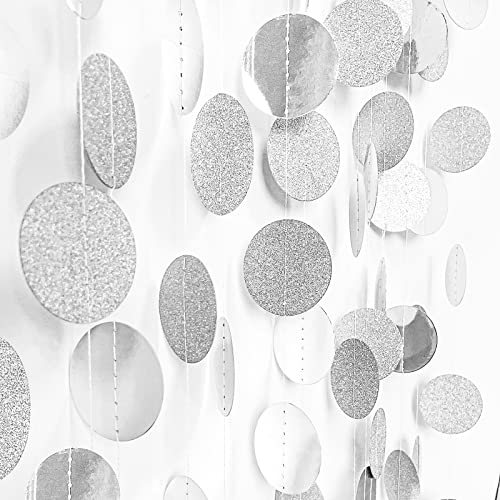 MIAHART 4 Pcs Circle Dots Garland 52 Feet Silver Decorations Party Garland Hanging Banner for Birthday Baby Shower Wedding Christmas Party Decor