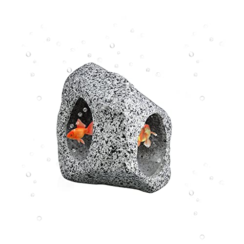 WishLotus Aquarium Cave Decoration, Ceramic Double Hole Betta House Hidden Tunnel Fish Tank Decoration Accessories for Shrimp Cichlid Natural Breeding and Betta Hiding (B)