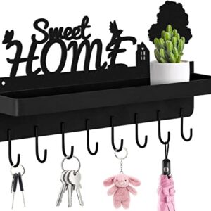 HLWDFLZ Key and Mail Holder for Wall - 2 in 1 Key Hanger for Wall Decorative with 8 Key Hooks for Entrance, Mudroom, Hallway, Bathroom, Kitchen, Matte Black 12.07" x 2.36" x 6.7"