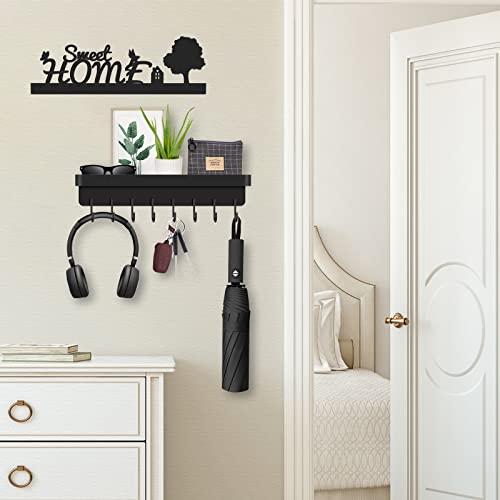 HLWDFLZ Key and Mail Holder for Wall - 2 in 1 Key Hanger for Wall Decorative with 8 Key Hooks for Entrance, Mudroom, Hallway, Bathroom, Kitchen, Matte Black 12.07" x 2.36" x 6.7"