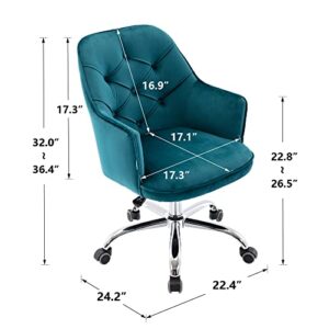 Yoluckea Modern Velvet Home Office Chair, Adjustable Swivel Office Chair for Living Room, Cute Desk Chair for Adult Teen, Upholstered Task Chair Accent Chair Executive Chair Vanity Desk Chair (Teal)