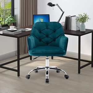 Yoluckea Modern Velvet Home Office Chair, Adjustable Swivel Office Chair for Living Room, Cute Desk Chair for Adult Teen, Upholstered Task Chair Accent Chair Executive Chair Vanity Desk Chair (Teal)