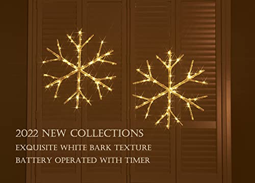 LITBLOOM Lighted Snowflake 2 Pack 70 Fairy Lights 14IN Battery Operated with Timer for Window Christmas Decoration Indoor Outdoor