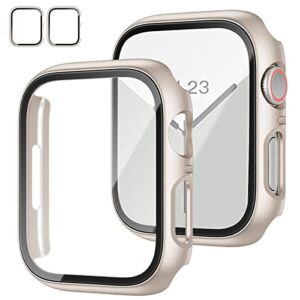 2 pack case with tempered glass screen protector for apple watch series 9/8/7 41mm,jzk slim guard bumper full coverage hard pc protective cover thin case for iwatch 41mm accessories,starlight