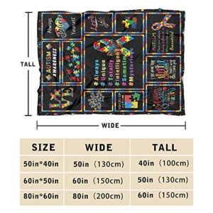 Autism Blanket Puzzle Cure Awareness Flannel Throw Gift for Childs Teens Adults Super Soft Lightweight Breathable Bed Sofa Couch Meaningful Colorful Foldable Unisex 100x130 Black 40x50