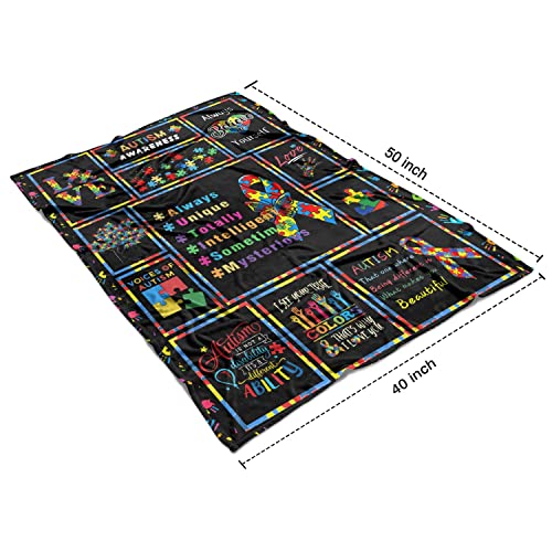 Autism Blanket Puzzle Cure Awareness Flannel Throw Gift for Childs Teens Adults Super Soft Lightweight Breathable Bed Sofa Couch Meaningful Colorful Foldable Unisex 100x130 Black 40x50