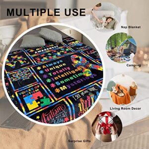 Autism Blanket Puzzle Cure Awareness Flannel Throw Gift for Childs Teens Adults Super Soft Lightweight Breathable Bed Sofa Couch Meaningful Colorful Foldable Unisex 100x130 Black 40x50