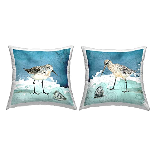 Stupell Industries Sandpiper Birds Nautical Beach Map Pattern Design by Carol Robinson 2 Pillows, 18 x 18, Blue