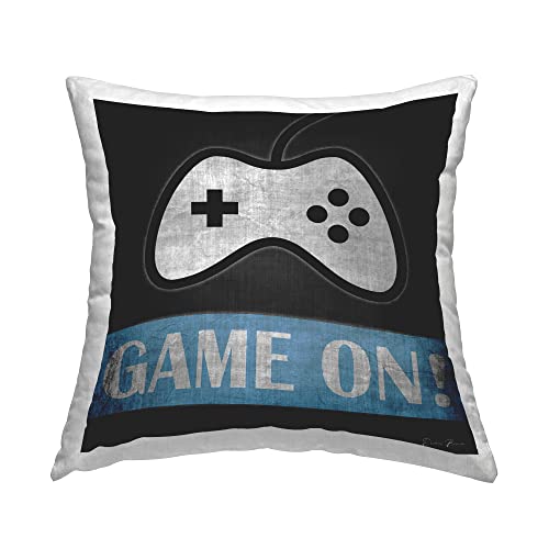 Stupell Industries Game On Gamer Phrase Retro Distressed Controller Design by Denise Brown Pillow, 18 x 18, Grey