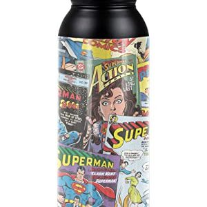 Superman OFFICIAL Comic Covers 24 oz Insulated Canteen Water Bottle, Leak Resistant, Vacuum Insulated Stainless Steel with Loop Cap, Black