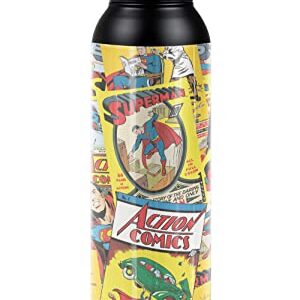 Superman OFFICIAL Comic Covers 24 oz Insulated Canteen Water Bottle, Leak Resistant, Vacuum Insulated Stainless Steel with Loop Cap, Black