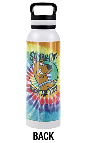 Scooby Doo! OFFICIAL Tie Dye 24 oz Insulated Canteen Water Bottle, Leak Resistant, Vacuum Insulated Stainless Steel with Loop Cap, White