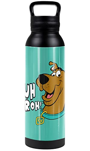 Scooby Doo! OFFICIAL Ruh Roh Face Pattern 24 oz Insulated Canteen Water Bottle, Leak Resistant, Vacuum Insulated Stainless Steel with Loop Cap, Black