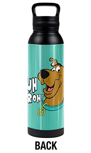 Scooby Doo! OFFICIAL Ruh Roh Face Pattern 24 oz Insulated Canteen Water Bottle, Leak Resistant, Vacuum Insulated Stainless Steel with Loop Cap, Black