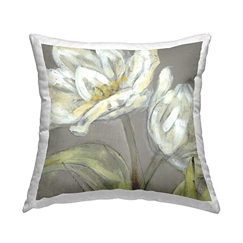 Stupell Industries Tulip Flower Petals Green Grey Painting Design by Jennifer Goldberger Pillow, 18 x 18, Multi-Color