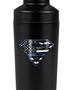 Superman OFFICIAL Superman Thin Blue Line Flag Shield Logo Pattern 18 oz Insulated Water Bottle, Leak Resistant, Vacuum Insulated Stainless Steel with 2-in-1 Loop Cap