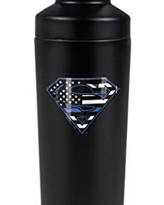 Superman OFFICIAL Superman Thin Blue Line Flag Shield Logo Pattern 18 oz Insulated Water Bottle, Leak Resistant, Vacuum Insulated Stainless Steel with 2-in-1 Loop Cap