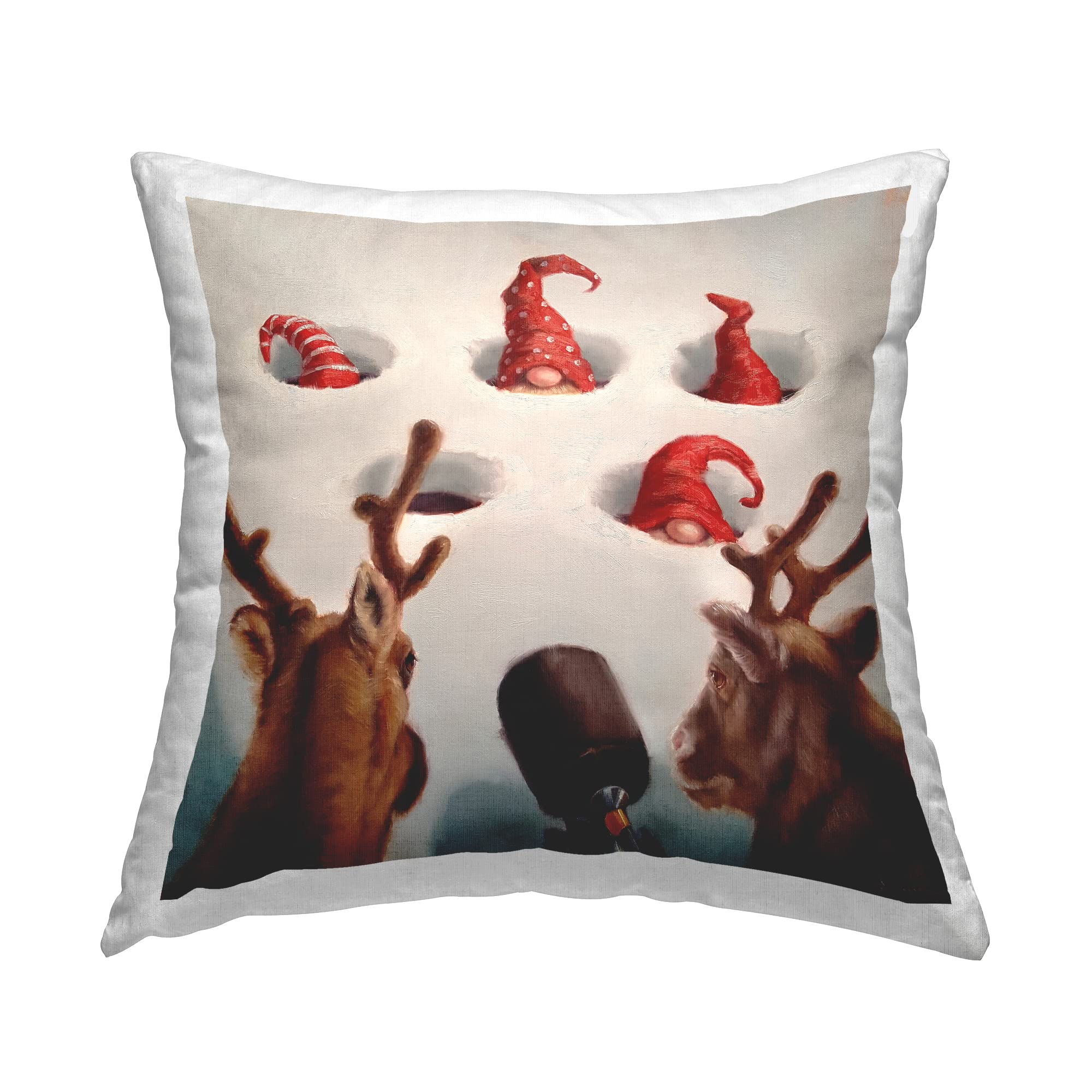 Stupell Industries Holiday Whack an Elf Christmas Reindeer Humor Design by Lucia Heffernan Pillow, 18 x 18, Multi-Color