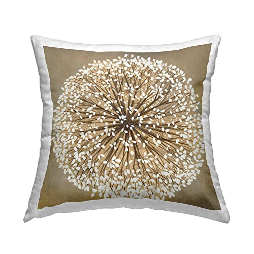 Stupell Industries Abstract Dandelion Flower Full Bloom Brown White Design by Liz Jardine Pillow, 18 x 18