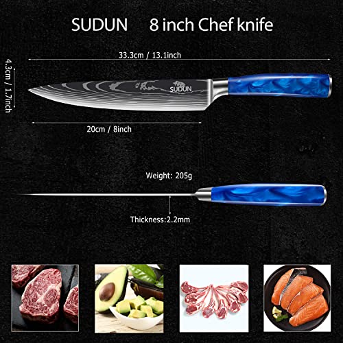 SUDUN 8 Inch Professional Kitchen Knife,Super Stainless Steel Chefs Knife, Ultra Sharp Blade, German High Carbon Stainless Steel Kitchen Chopping Knife with Resin Handle and Gift Box