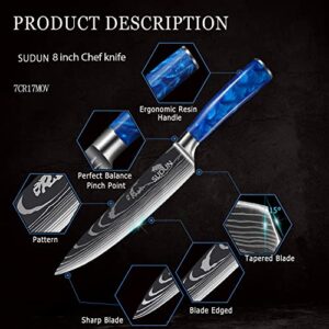 SUDUN 8 Inch Professional Kitchen Knife,Super Stainless Steel Chefs Knife, Ultra Sharp Blade, German High Carbon Stainless Steel Kitchen Chopping Knife with Resin Handle and Gift Box