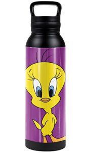 looney tunes official tweety bird pose 24 oz insulated canteen water bottle, leak resistant, vacuum insulated stainless steel with loop cap, black