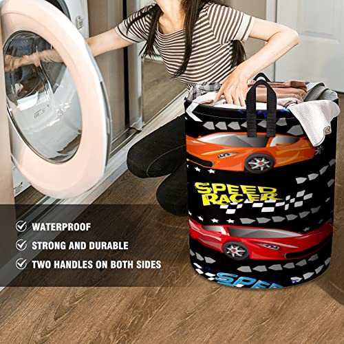 Laundry Basket Hamper with Handles Racing Car Boys Canvas Freestanding Dirty Clothes Hampers Waterproof Lightweight Large Storage Basket for Laundry Bedroom Dorm Clothes Towels Toys Organizer