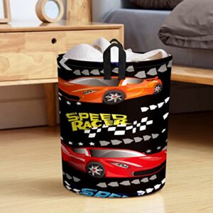 Laundry Basket Hamper with Handles Racing Car Boys Canvas Freestanding Dirty Clothes Hampers Waterproof Lightweight Large Storage Basket for Laundry Bedroom Dorm Clothes Towels Toys Organizer