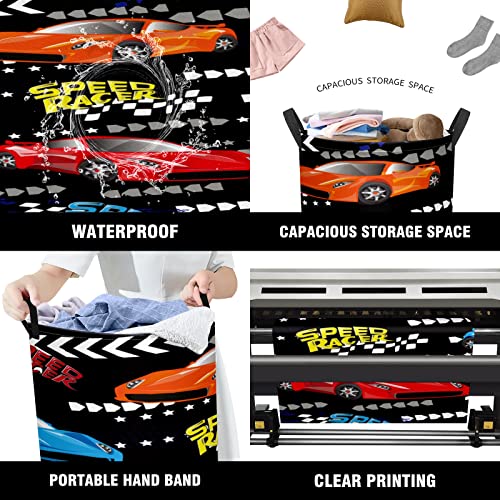 Laundry Basket Hamper with Handles Racing Car Boys Canvas Freestanding Dirty Clothes Hampers Waterproof Lightweight Large Storage Basket for Laundry Bedroom Dorm Clothes Towels Toys Organizer