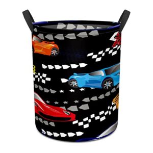 Laundry Basket Hamper with Handles Racing Car Boys Canvas Freestanding Dirty Clothes Hampers Waterproof Lightweight Large Storage Basket for Laundry Bedroom Dorm Clothes Towels Toys Organizer